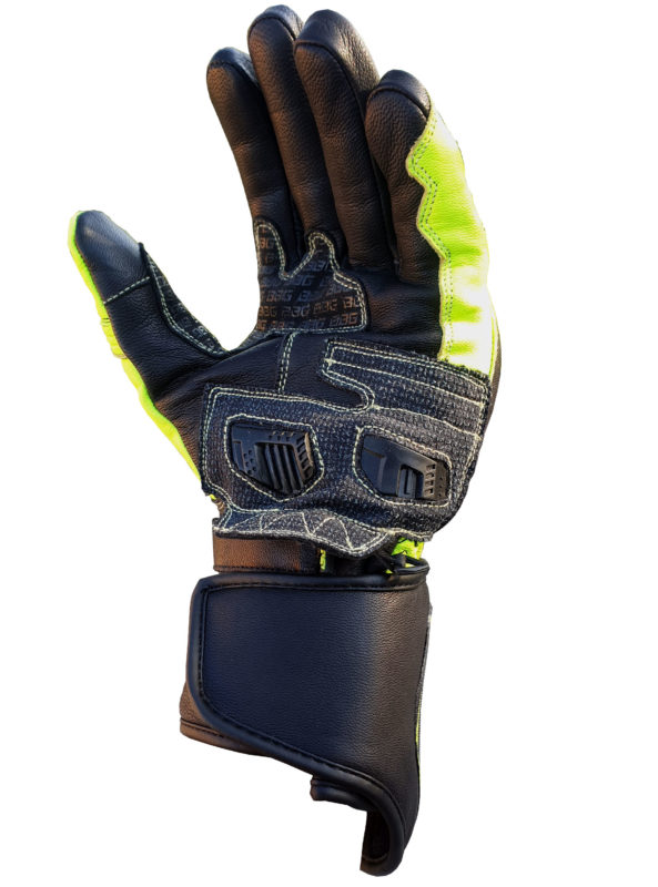 BBG Racer Full Gauntlet Black Fluorescent Yellow Riding Gloves|Custom ...