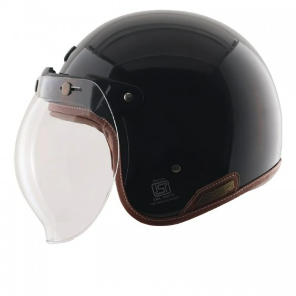 AXOR Retro Jet Leather Black Open Face Helmet | Custom Elements